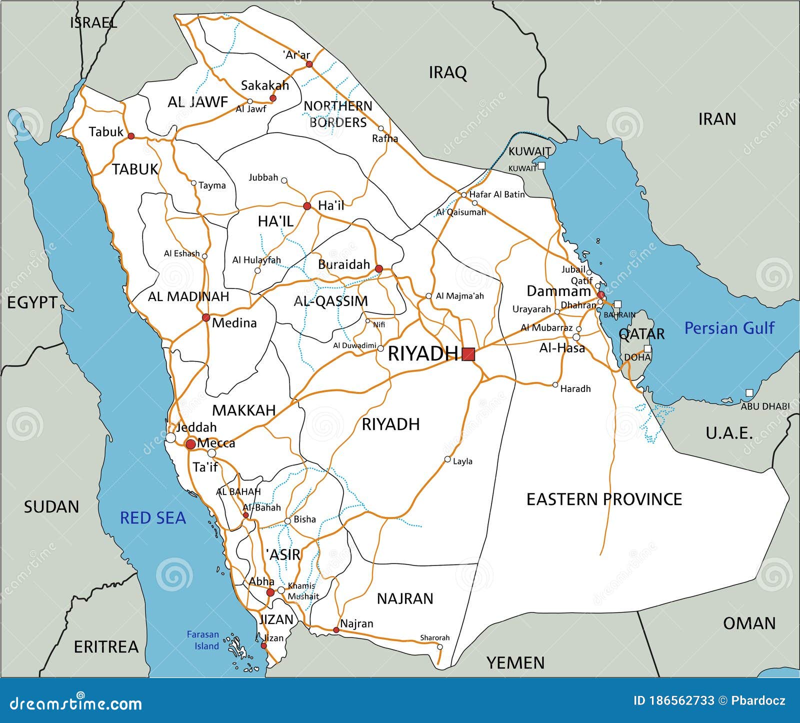 High Detailed Saudi Arabia Road Map with Labeling. Stock Vector ...