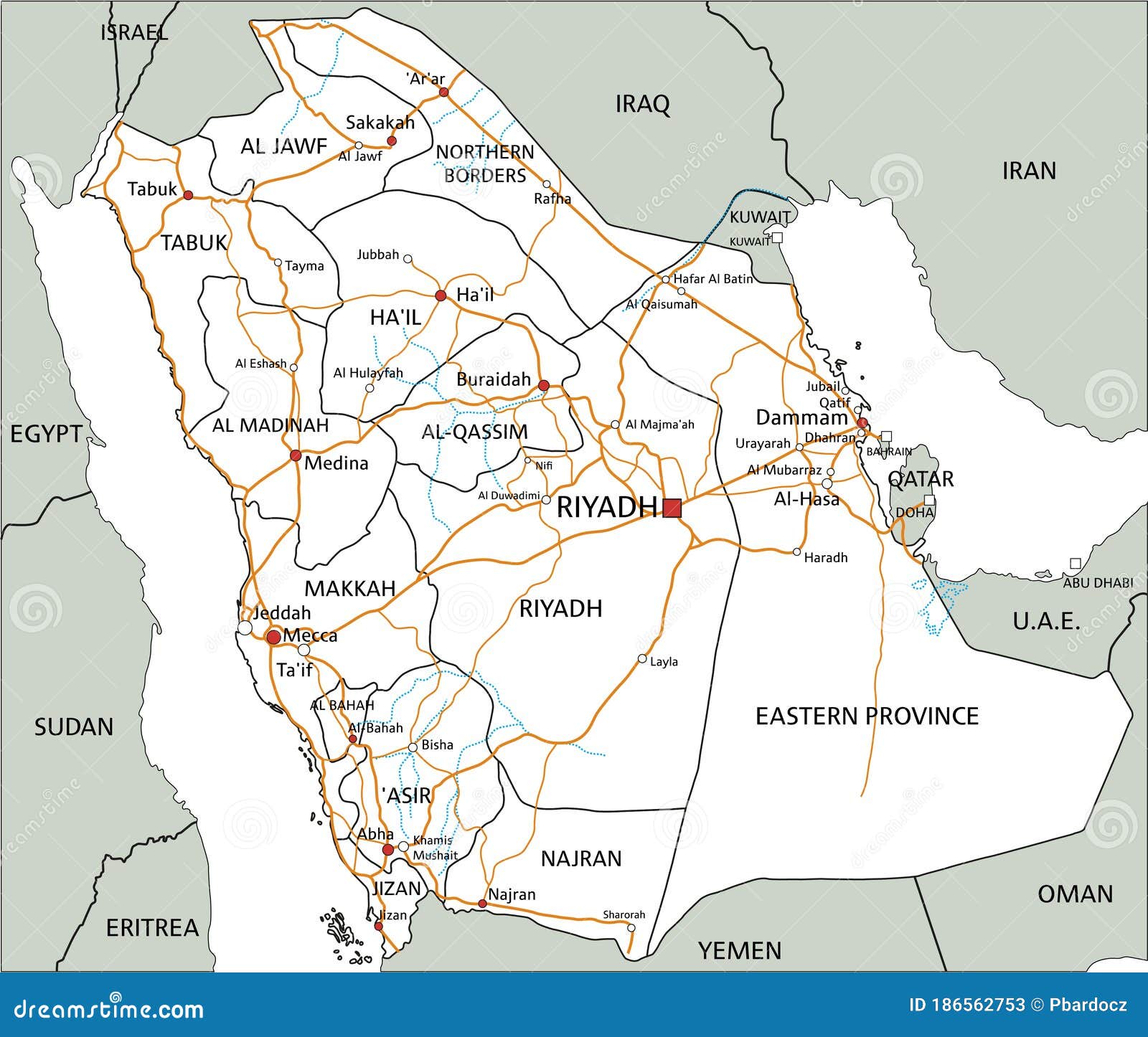 High Detailed Saudi Arabia Road Map with Labeling. Stock Vector ...