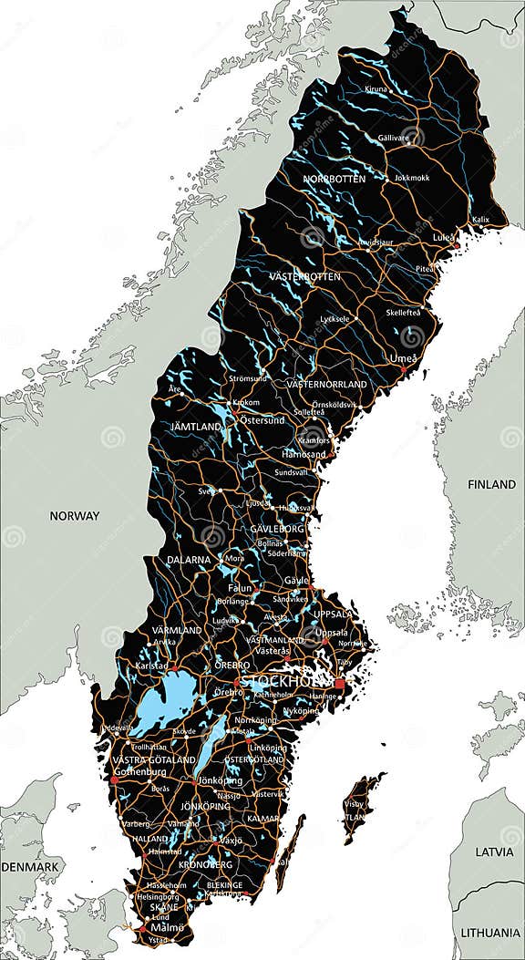 High Detailed Sweden Road Map with Labeling. Stock Vector ...
