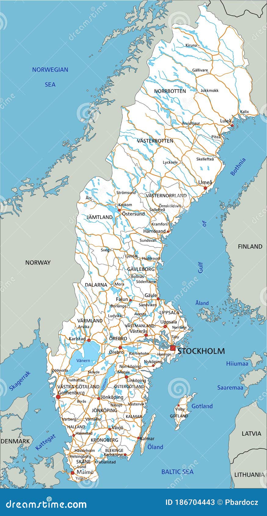 High Detailed Sweden Road Map with Labeling. Stock Vector ...