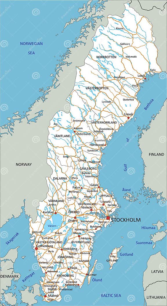 High Detailed Sweden Road Map with Labeling. Stock Vector ...