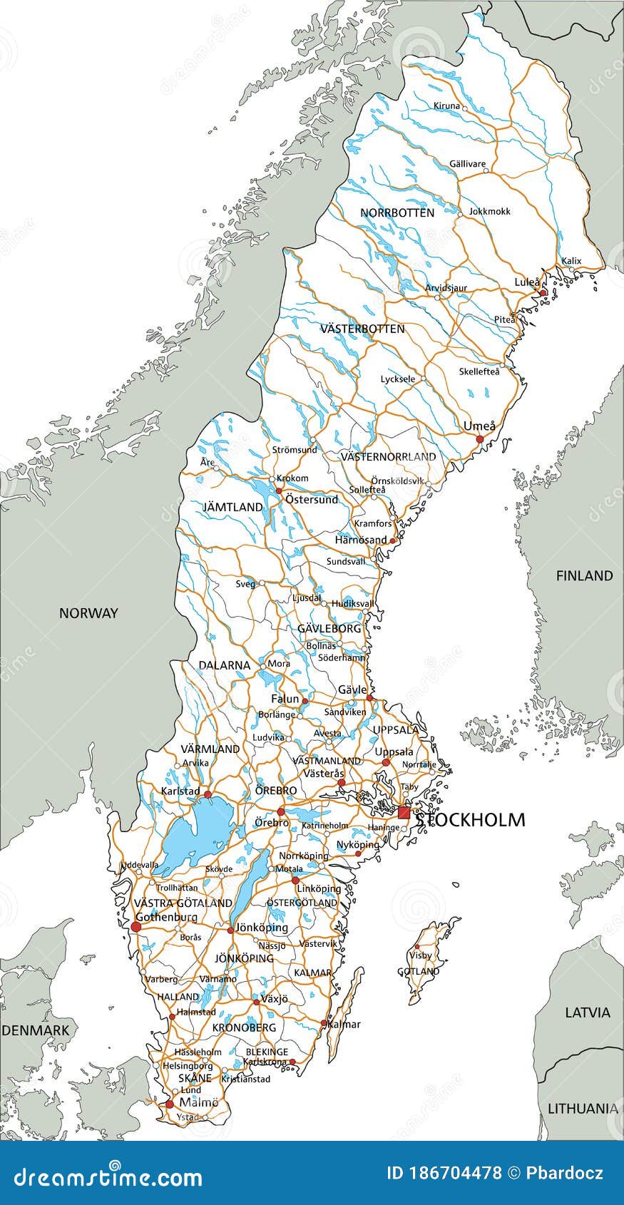 High Detailed Sweden Road Map with Labeling. Stock Vector ...