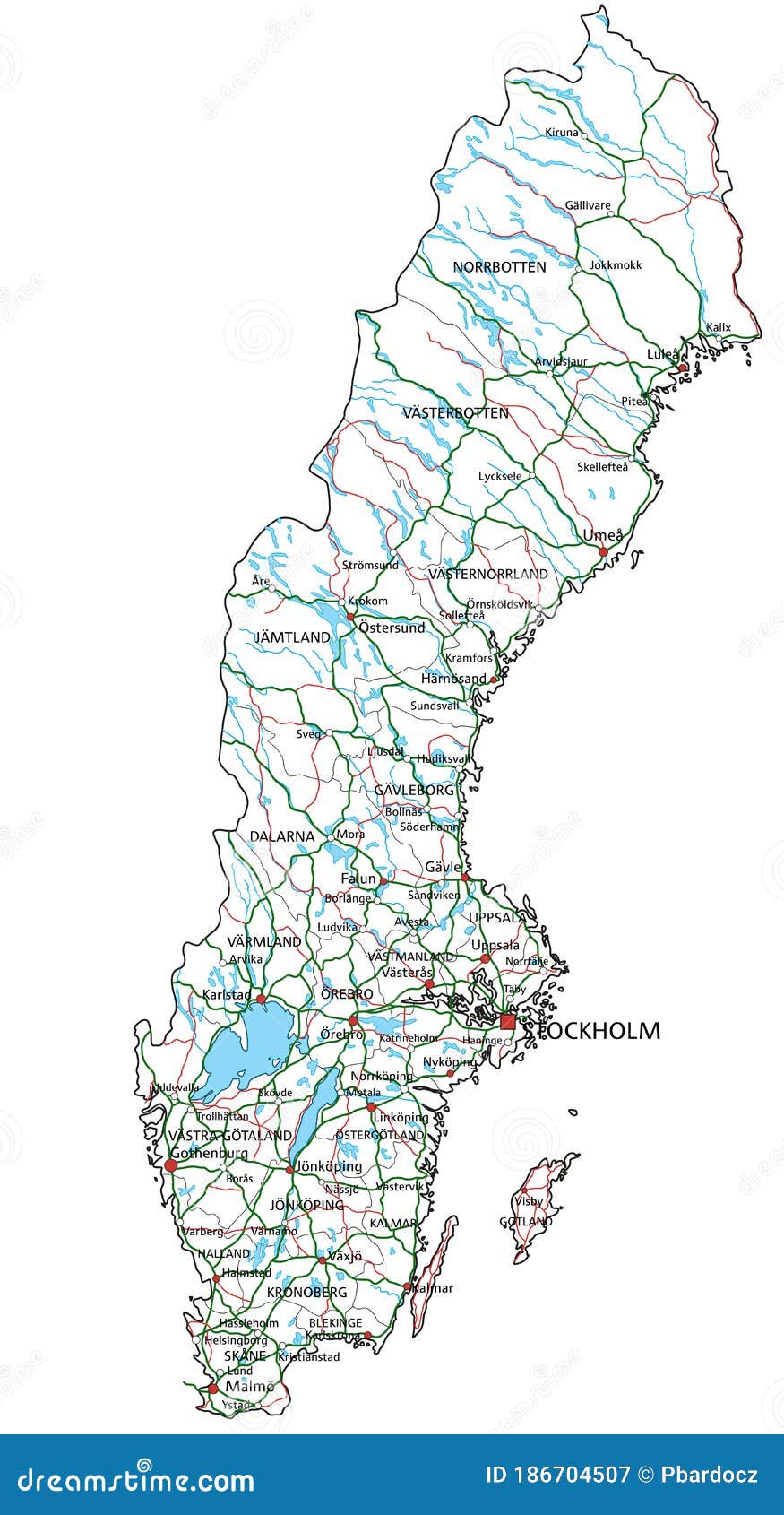 Sweden Road and Highway Map. Stock Vector - Illustration of highway ...
