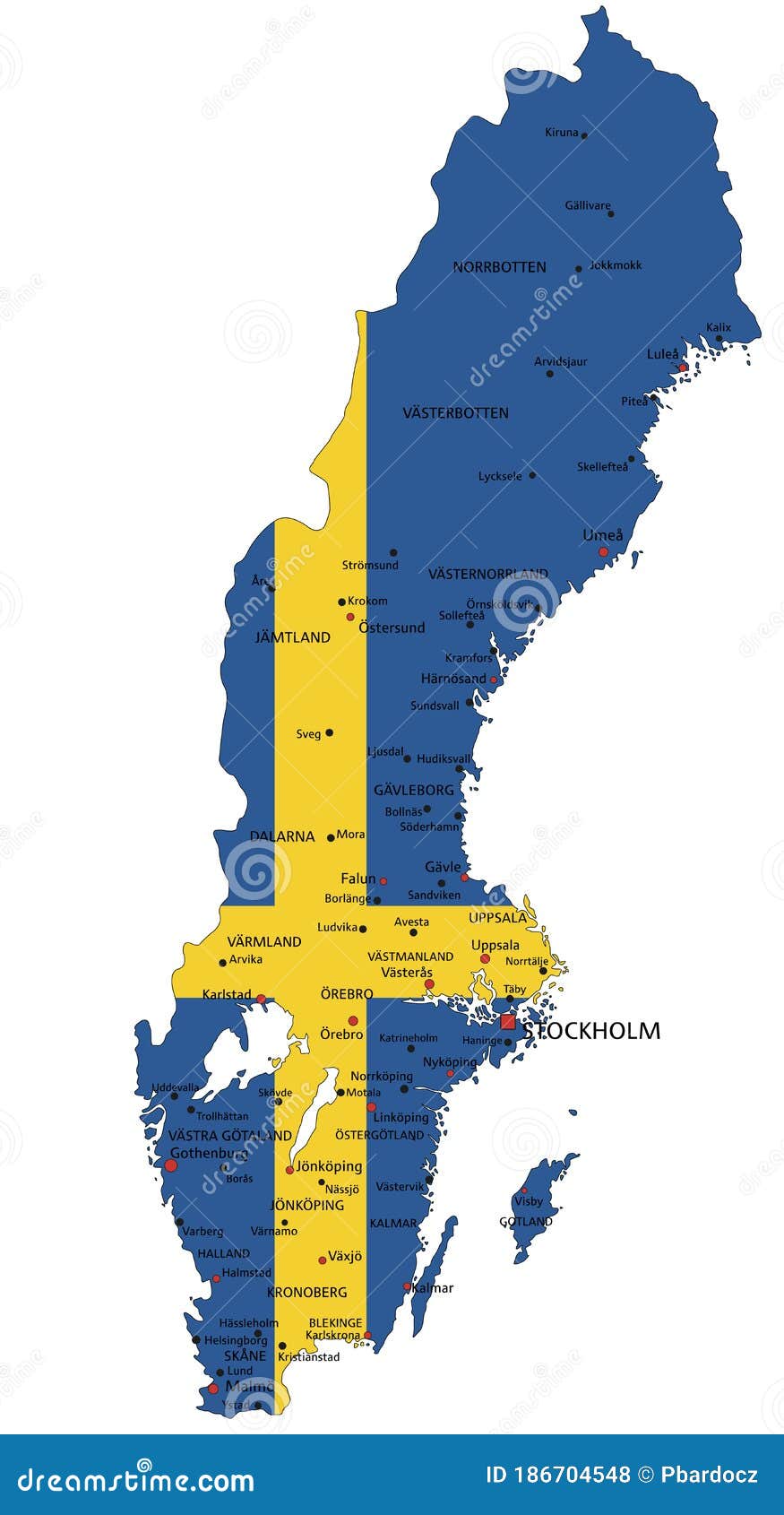 Sweden - Highly Detailed Editable Political Map With Labeling. Vector ...