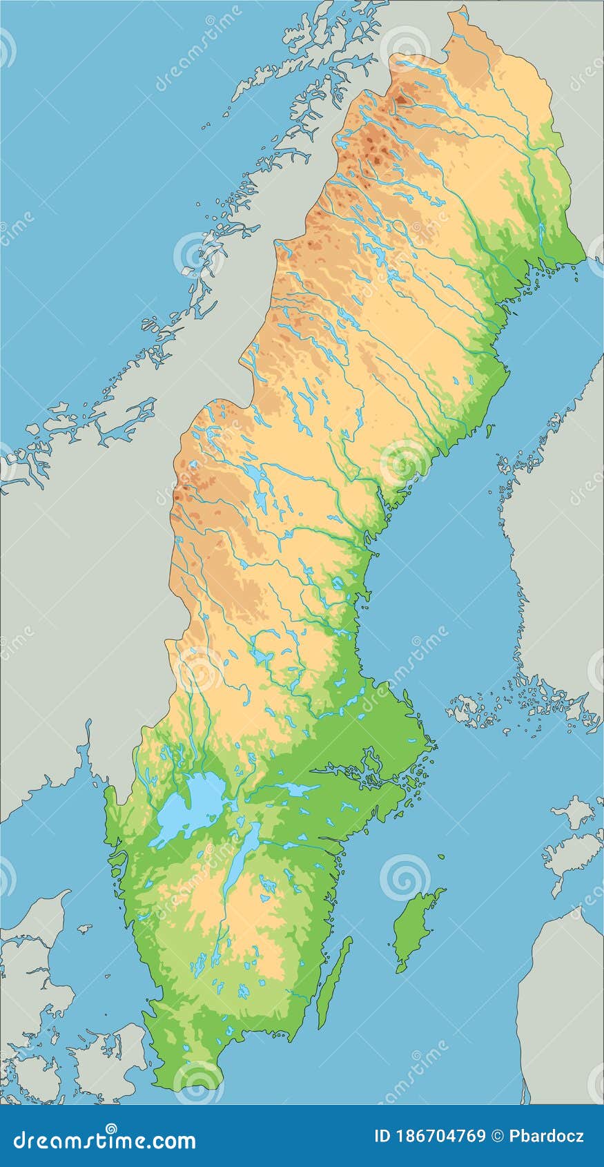 High Detailed Sweden Physical Map. Stock Vector - Illustration of mapping, country: 186704769