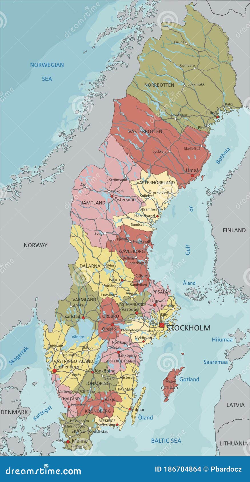 Sweden - Highly Detailed Editable Political Map with Labeling. Stock ...