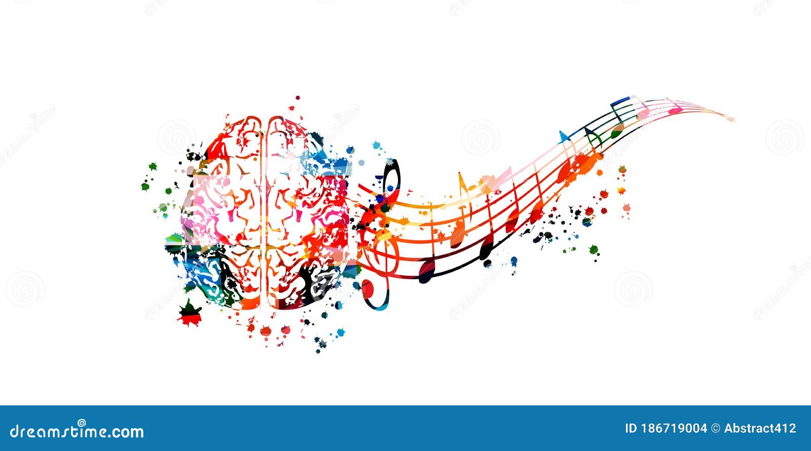 Colorful Music Promotional Poster with Brain and Music Notes Isolated ...