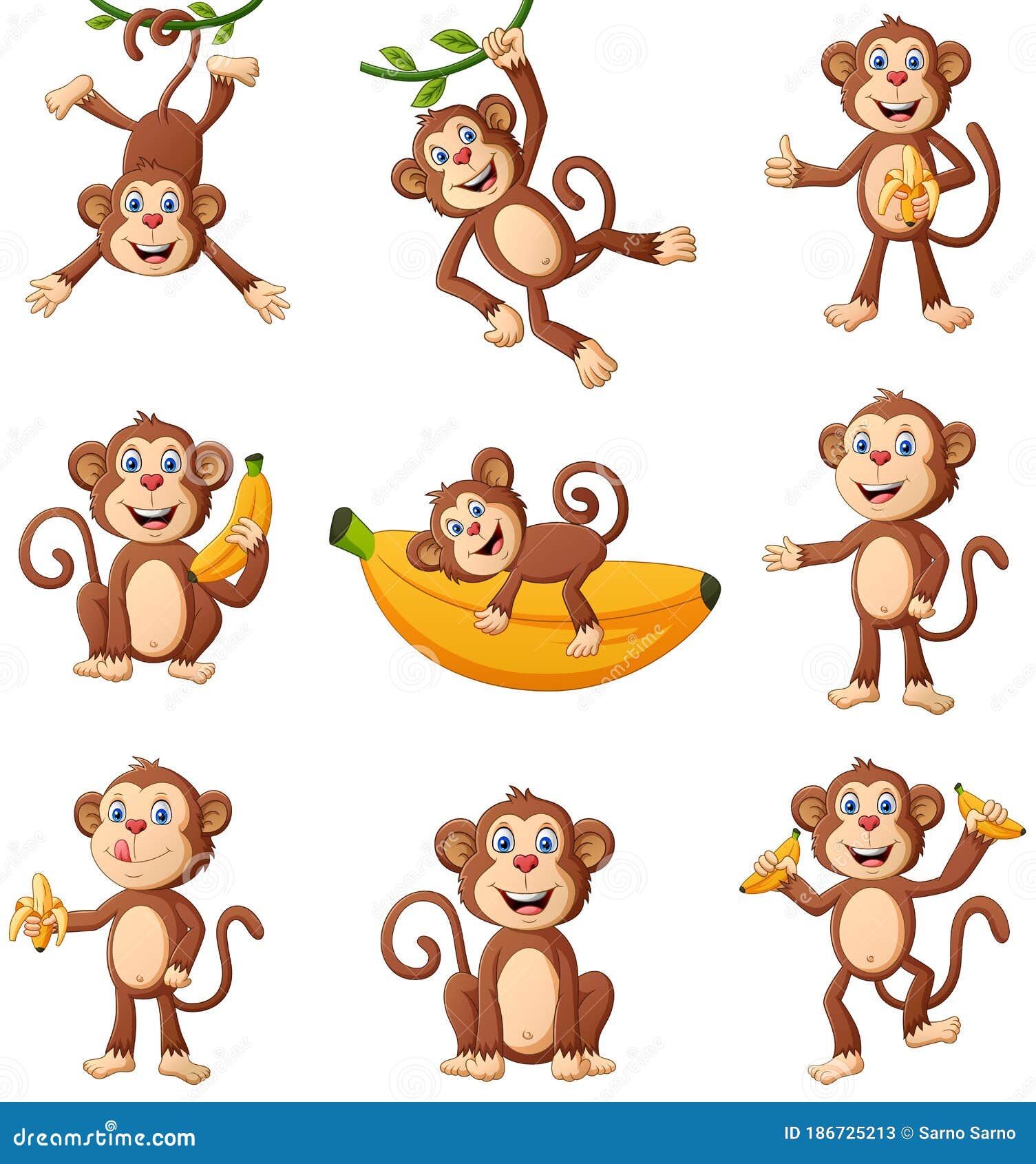 Set of Monkey Cartoon Different Poses Stock Vector - Illustration of ...