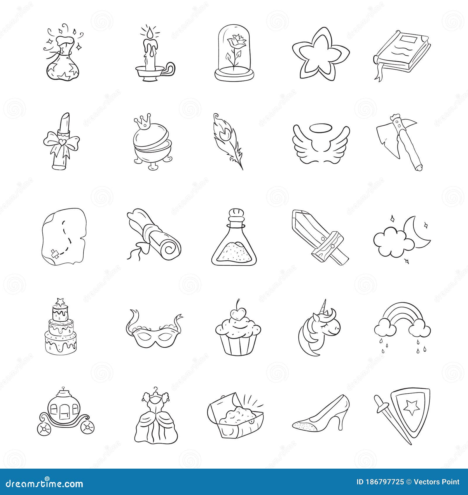 Queen and Fantasy Line Vectors Set Stock Vector - Illustration of ...