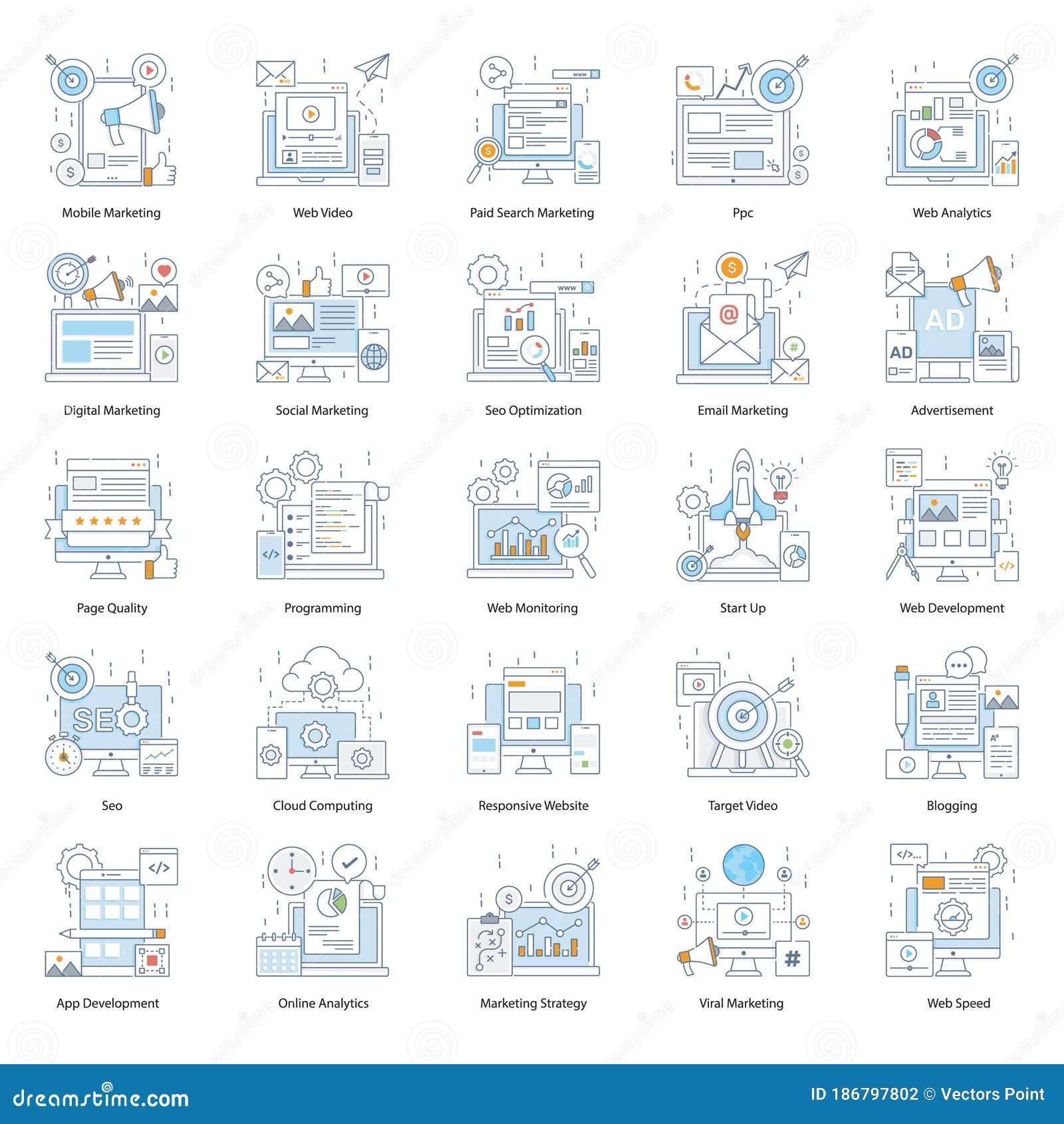 Social Media Flat Icons Pack Stock Vector - Illustration of buzz, blog ...