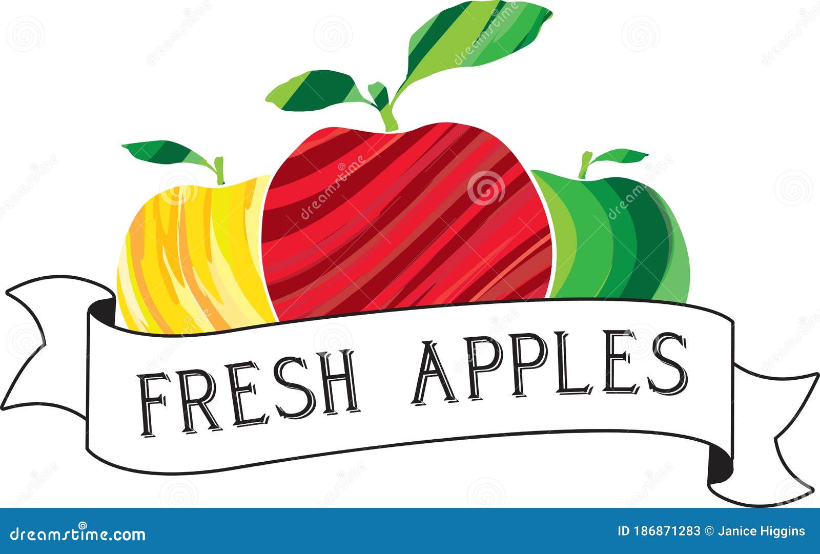 A Variety of Colored Patterned Apples Sitting Behind a Banner that Says ...