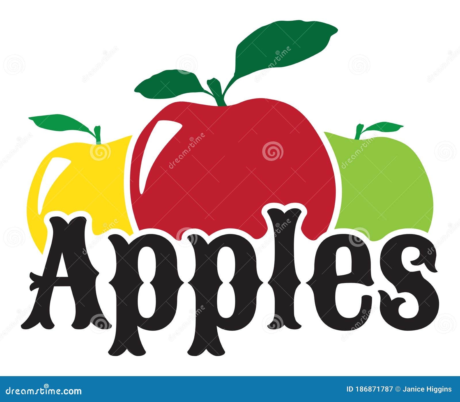 Red, Yellow and Green Colored Apples Sitting Behind the Word Apples in ...