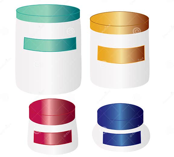 Assortment of Sizes and Shapes Graphic Jars with Different Color Lids ...