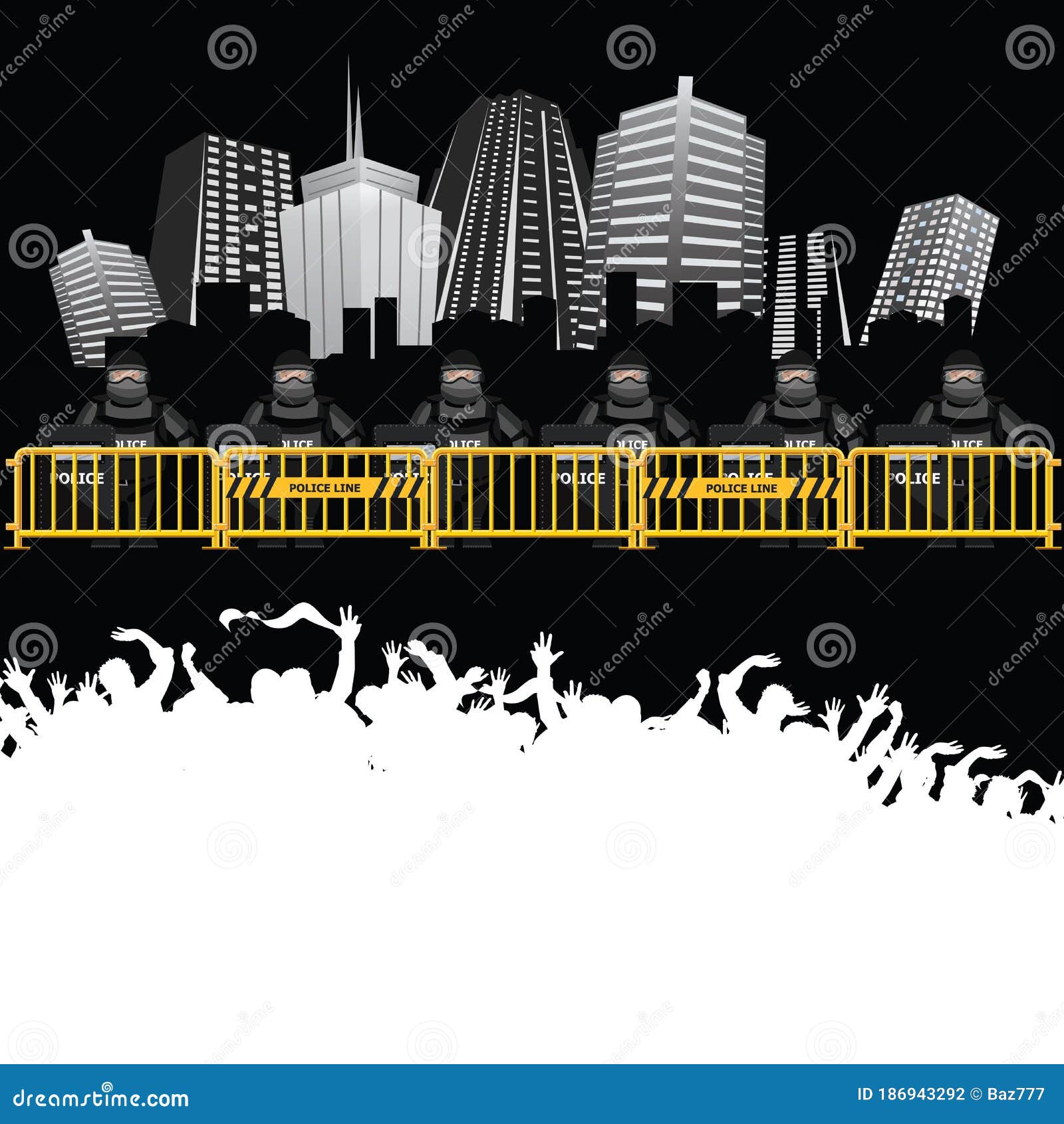 Riot police and protesters stock vector. Illustration of policemen ...