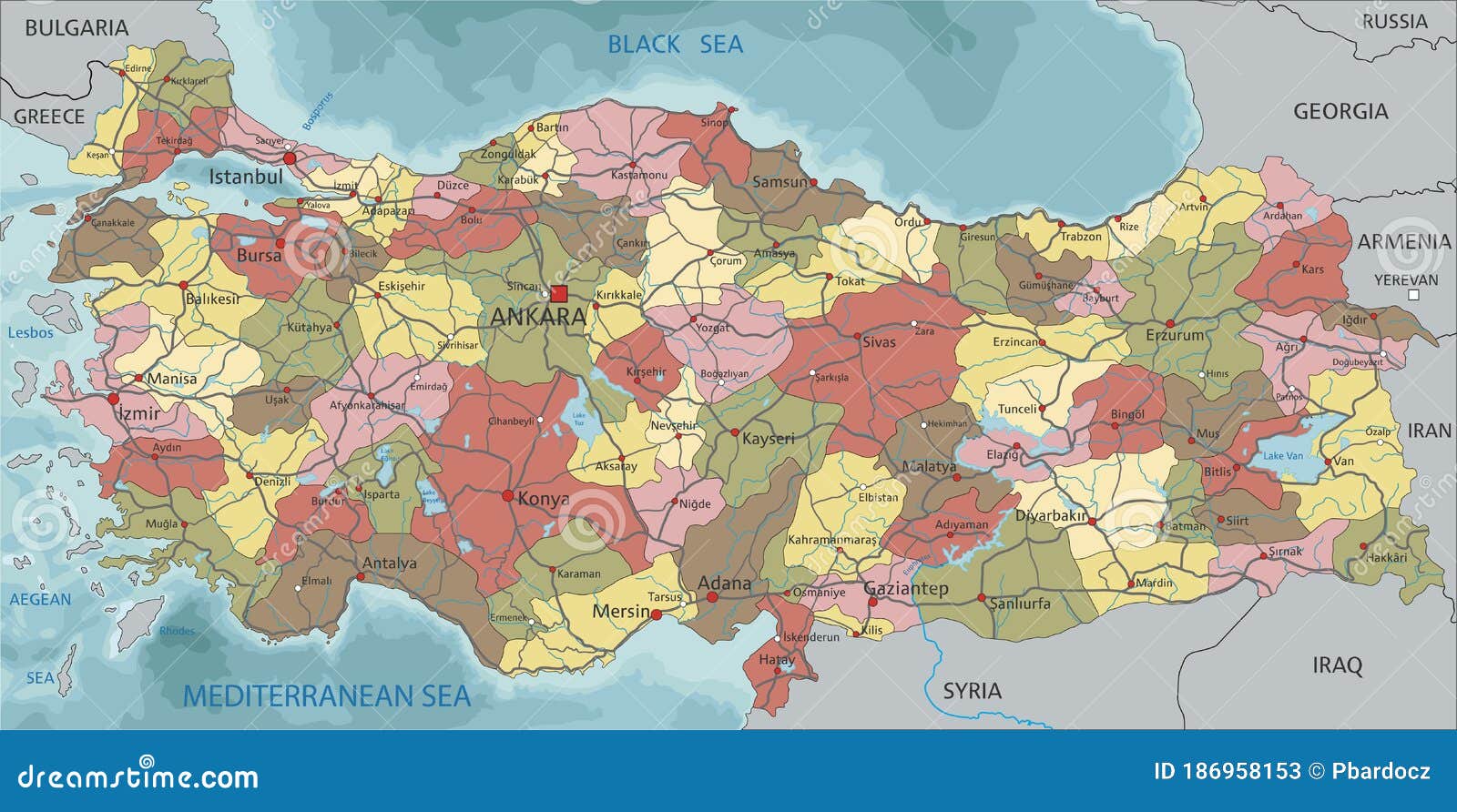Turkey - Highly Detailed Editable Political Map With Labeling. Vector ...