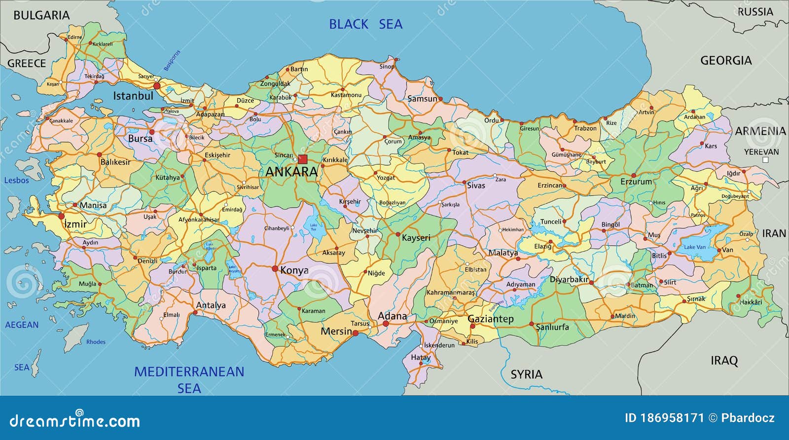 Turkey - Highly Detailed Editable Political Map. Vector Illustration ...