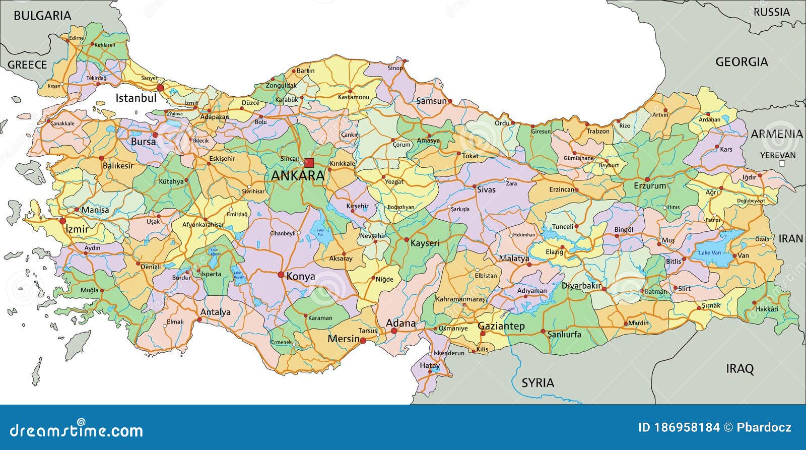 Turkey - Highly Detailed Editable Political Map with Labeling. Stock ...