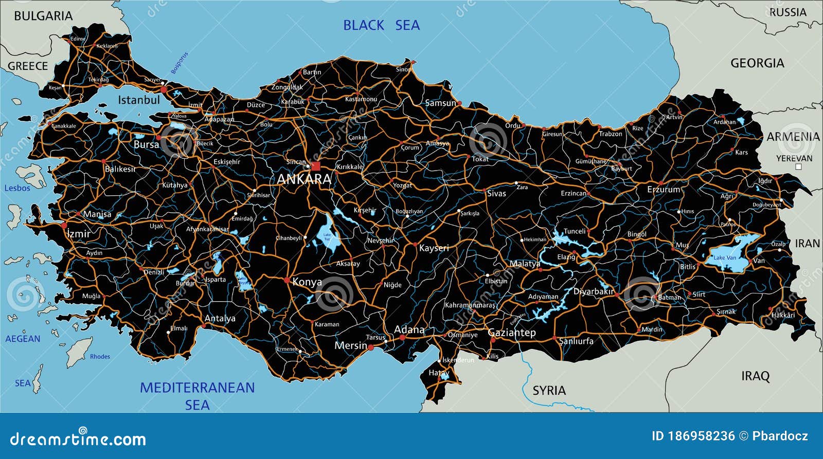 High Detailed Turkey Road Map with Labeling. Stock Vector ...