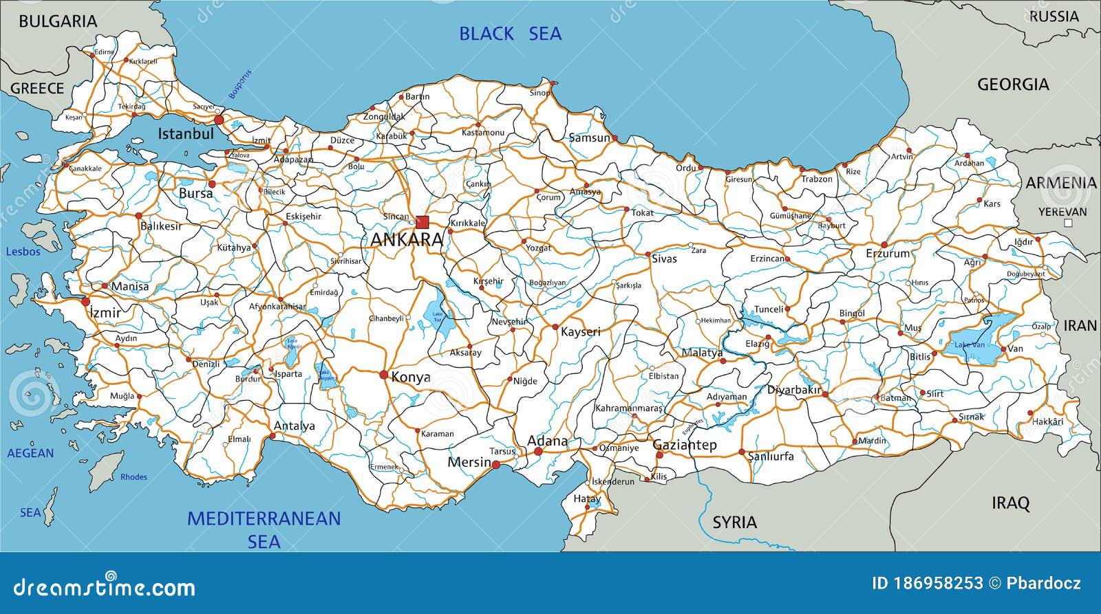 High Detailed Turkey Road Map with Labeling. Stock Vector ...