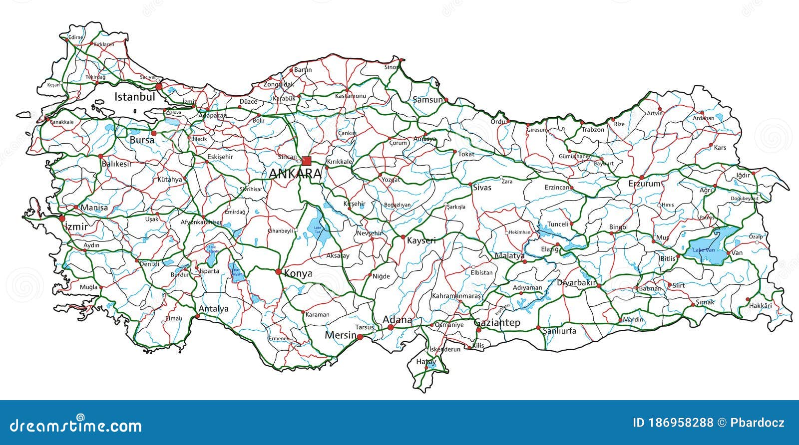 High Detailed Turkey Road Map with Labeling. Stock Vector ...