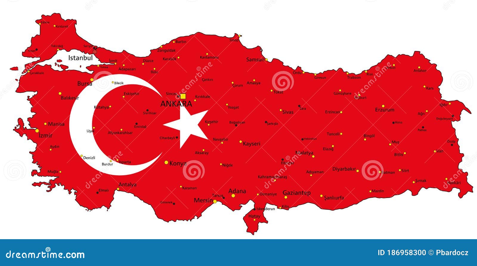 Turkey Highly Detailed Political Map with National Flag. Stock Vector ...