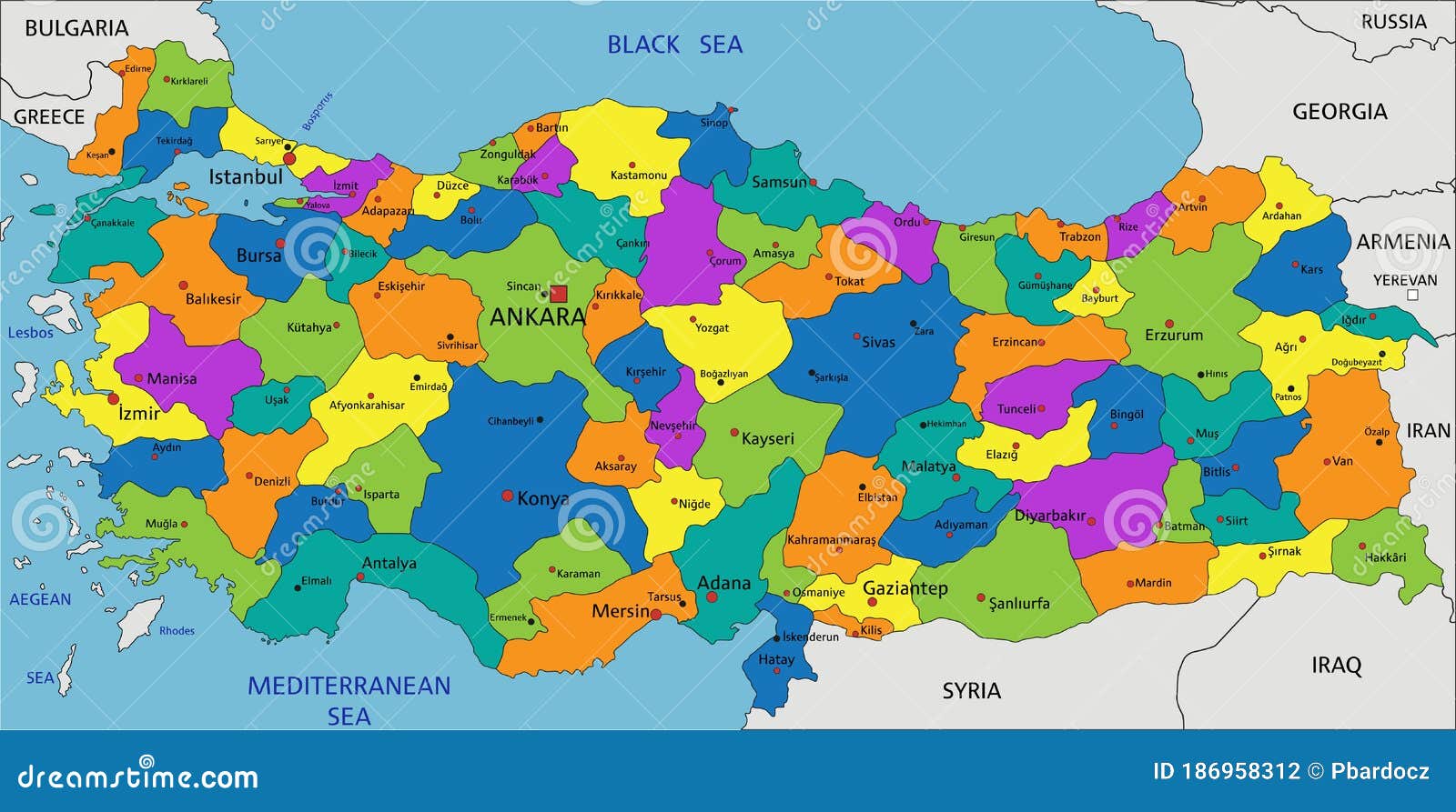 Turkey Political Map Divide By State Colorful Outline Simplicity Style ...