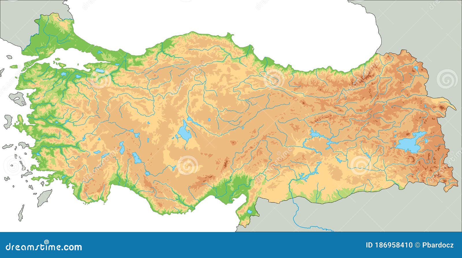 High Detailed Turkey Physical Map. Stock Vector - Illustration of ...