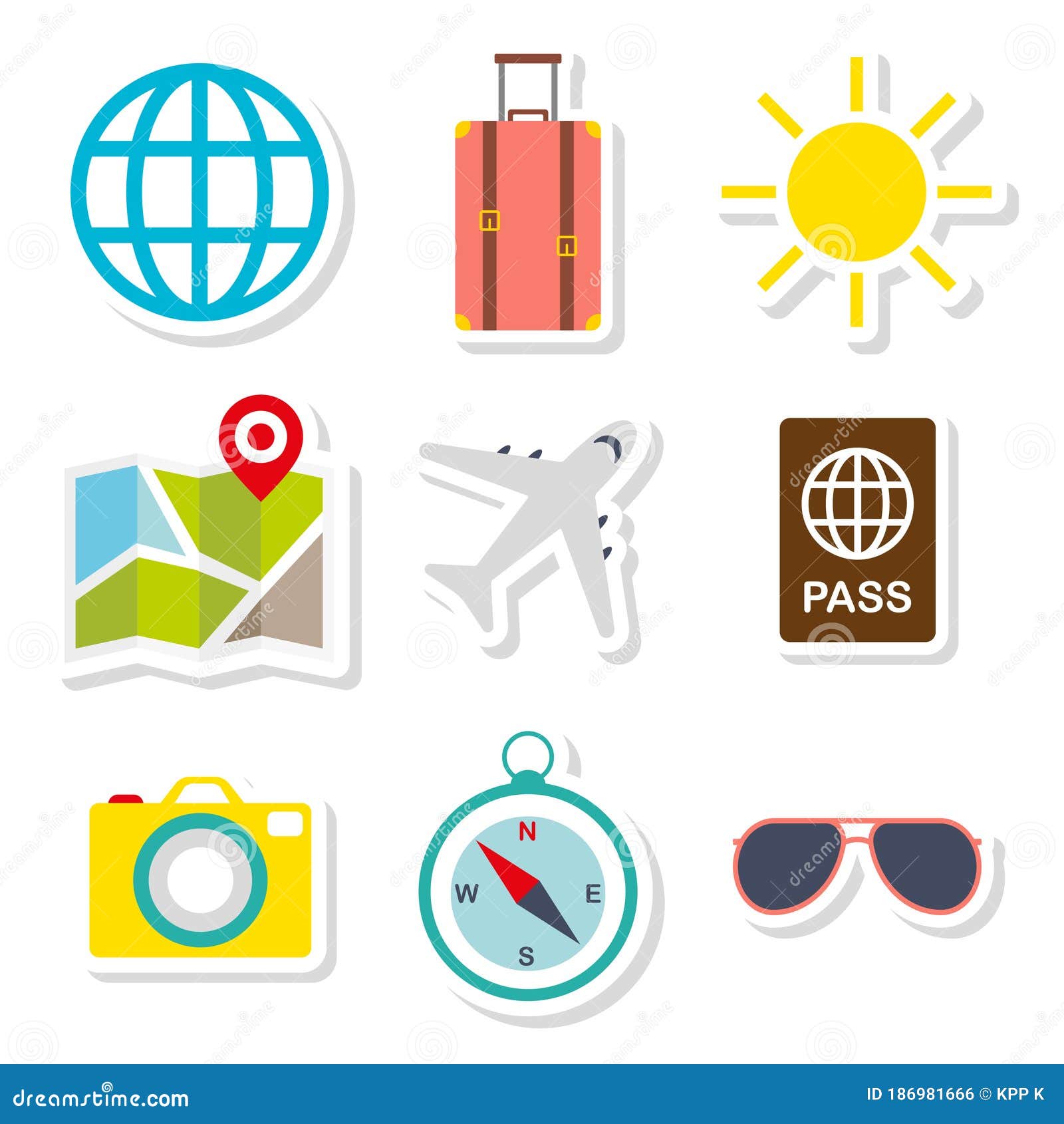 Stickers Icon for Tourism Set, Vacation Elements, Journey in Holidays ...