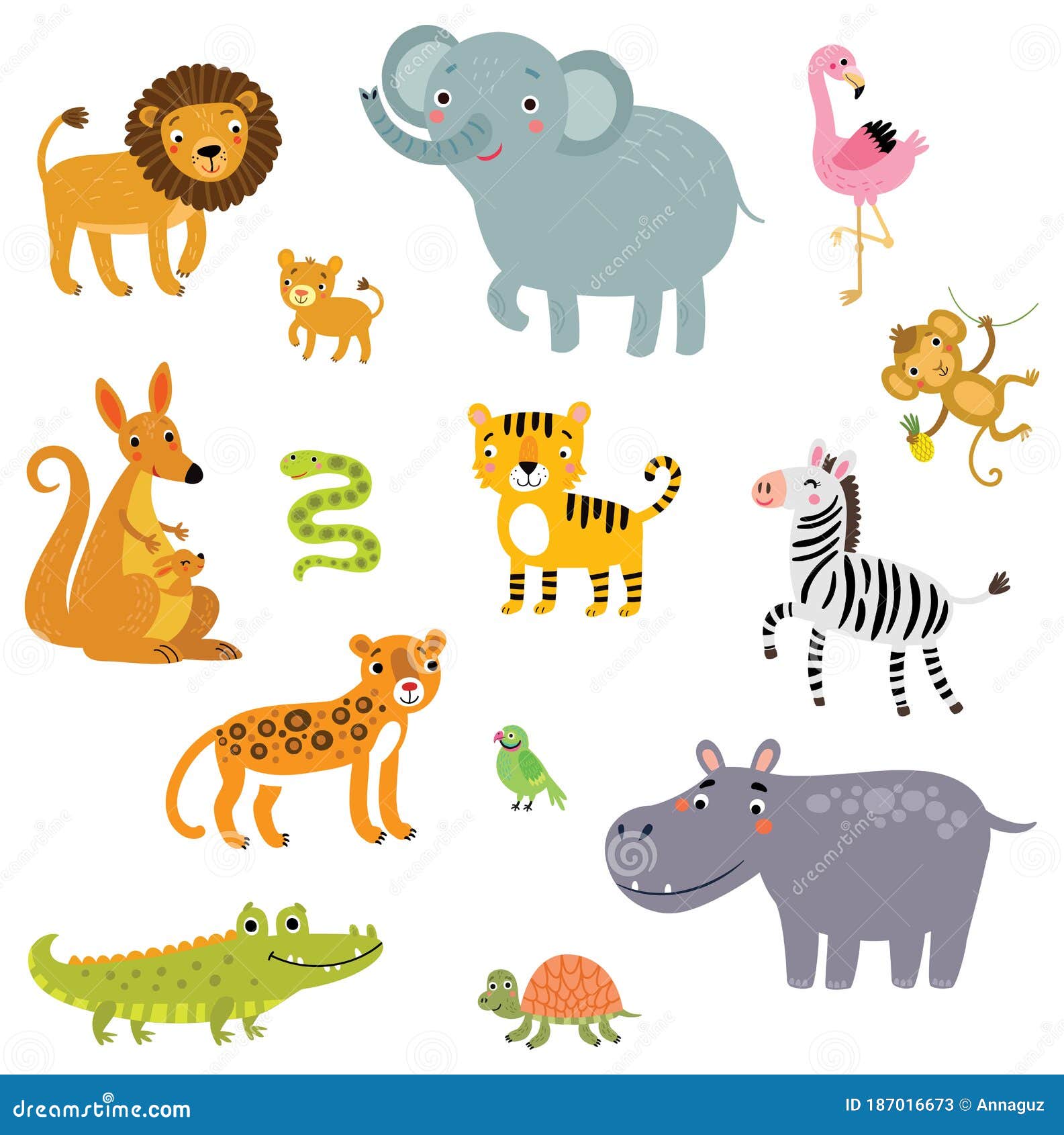 Set of Exotic Animals Vector Illustration. Stock Vector - Illustration ...