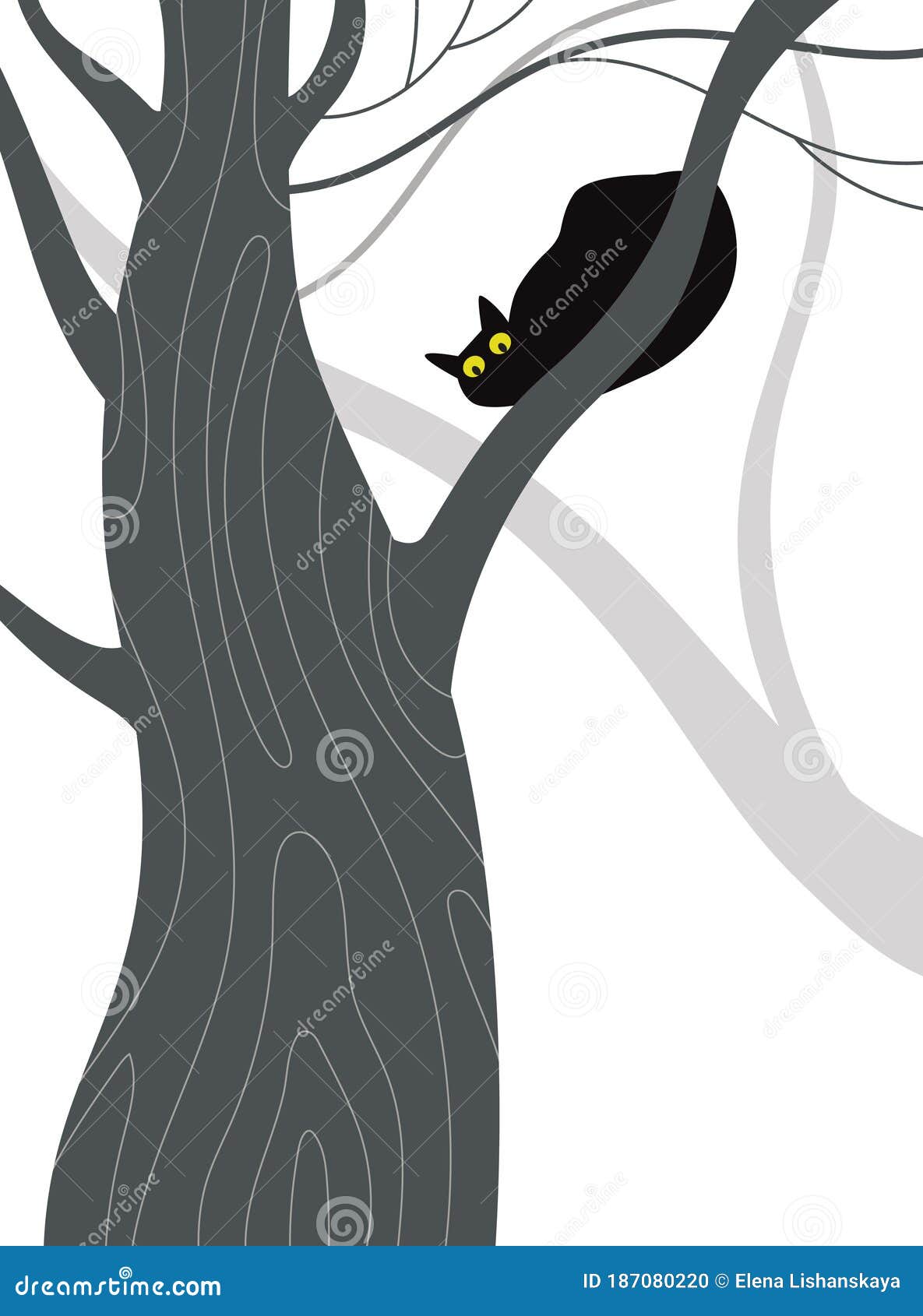 Vector Illustration. Black Cat on a Tree Stock Vector - Illustration of ...