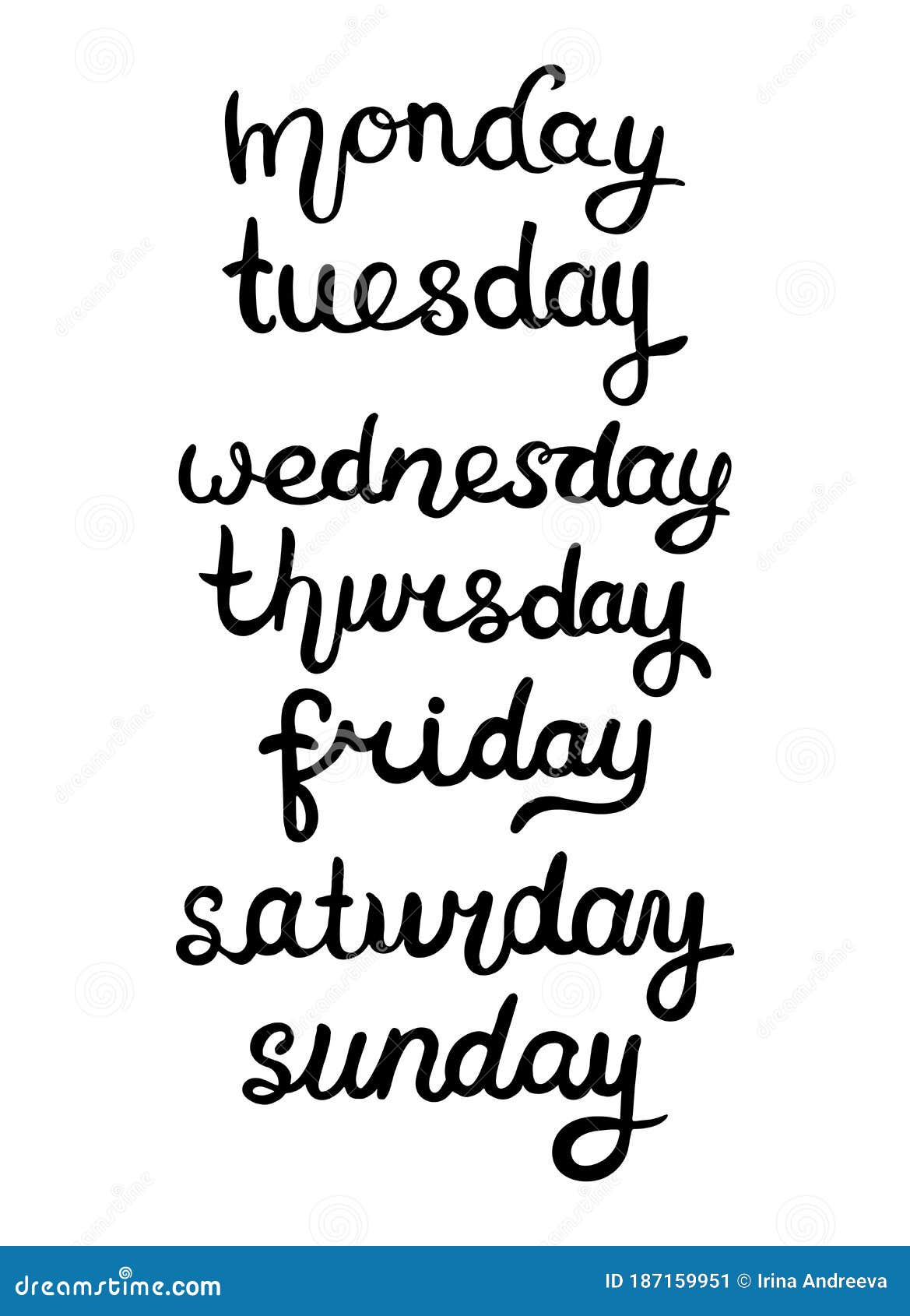 Days of Week Lettering. Text Vector Design Illustration, Isolated on ...