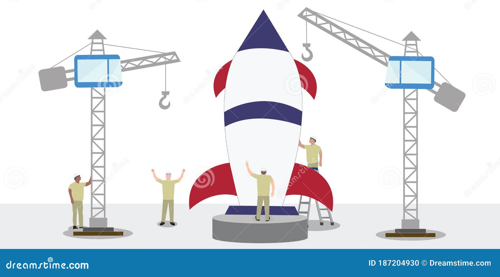 Rocket Launching Preparation by Team Stock Illustration - Illustration ...