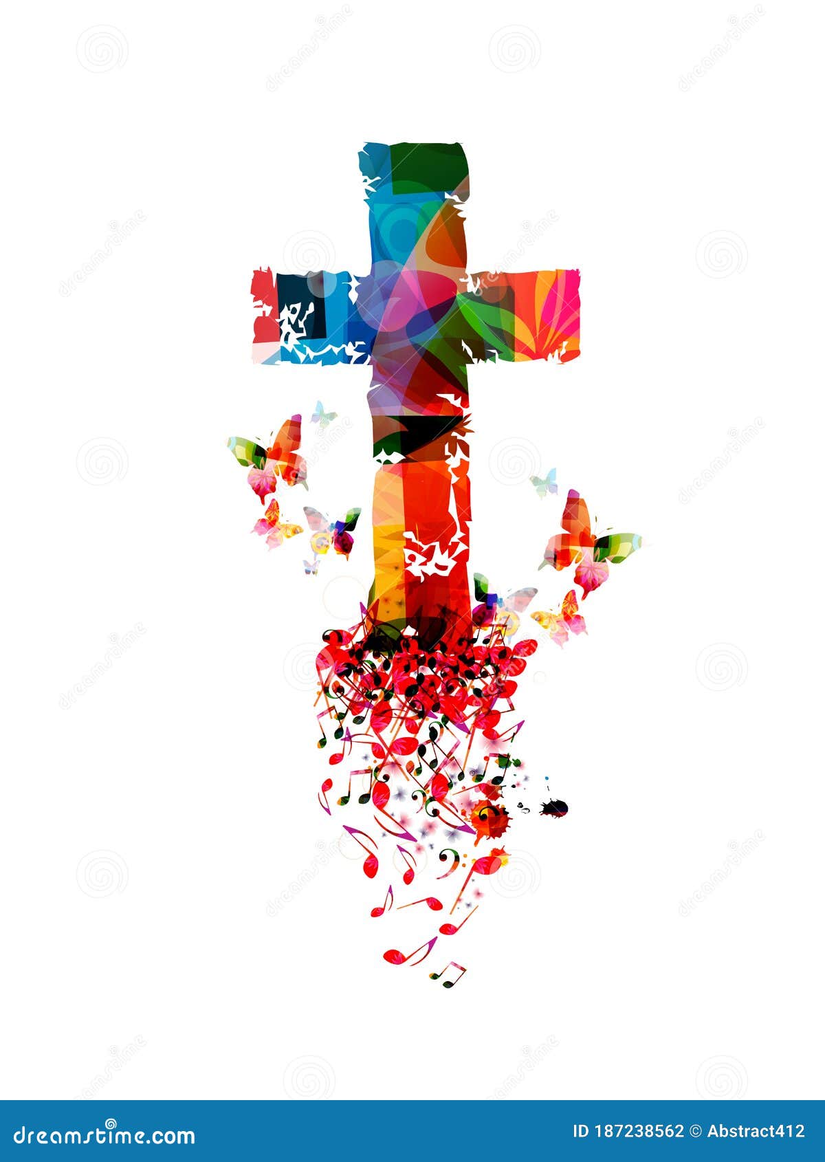 Colorful Christian Cross With Musical Notes Isolated Vector ...