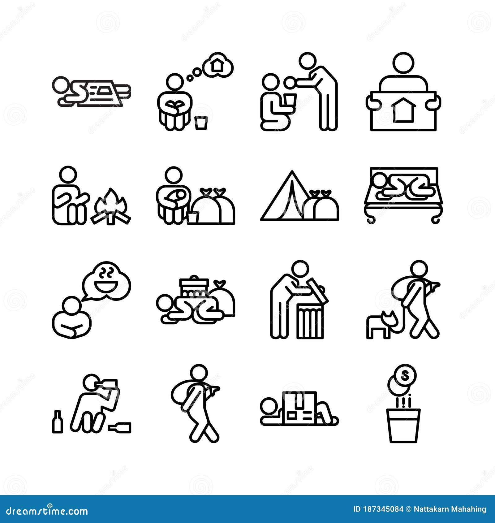 Homeless people icon set stock vector. Illustration of design - 187345084