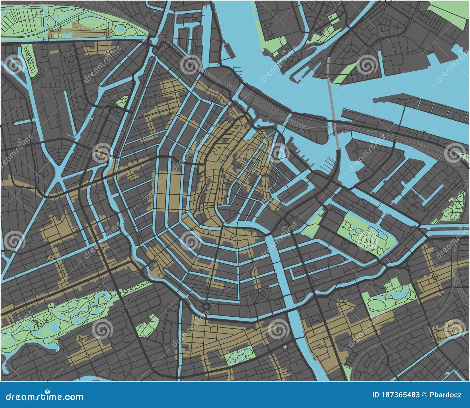 Amsterdam Vector Map with Dark Colors. Stock Vector - Illustration of ...