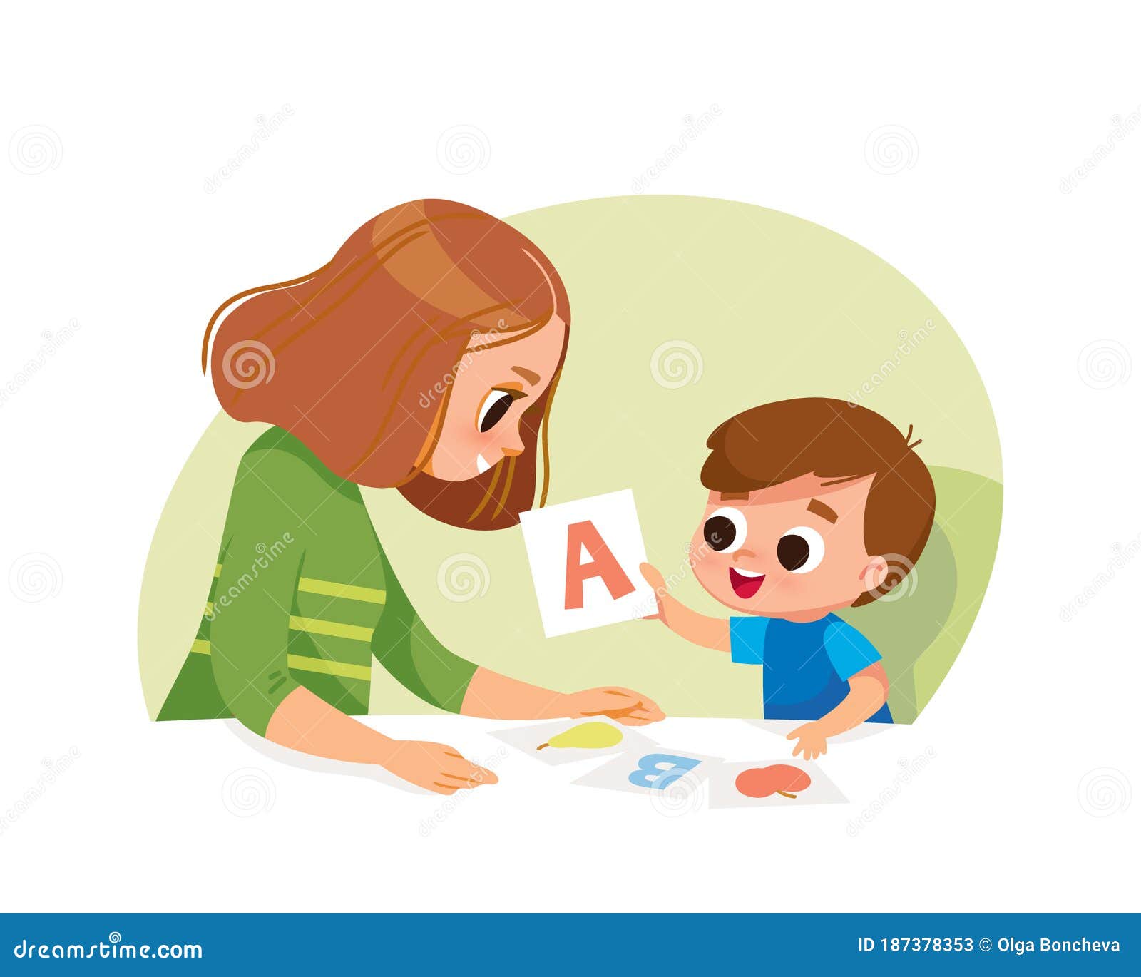 Child Learning Letters With Mother. Early Education. Cartoon Vector ...