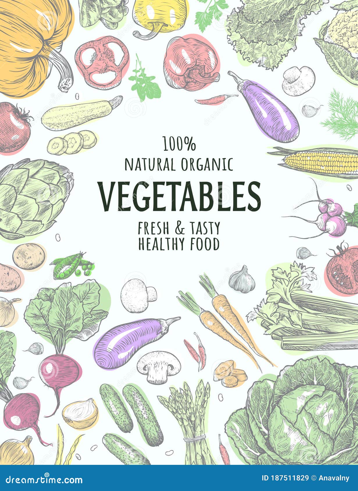 Farmer Market Card Design. Hand Drawn Fresh Vegetables Set. Natural ...