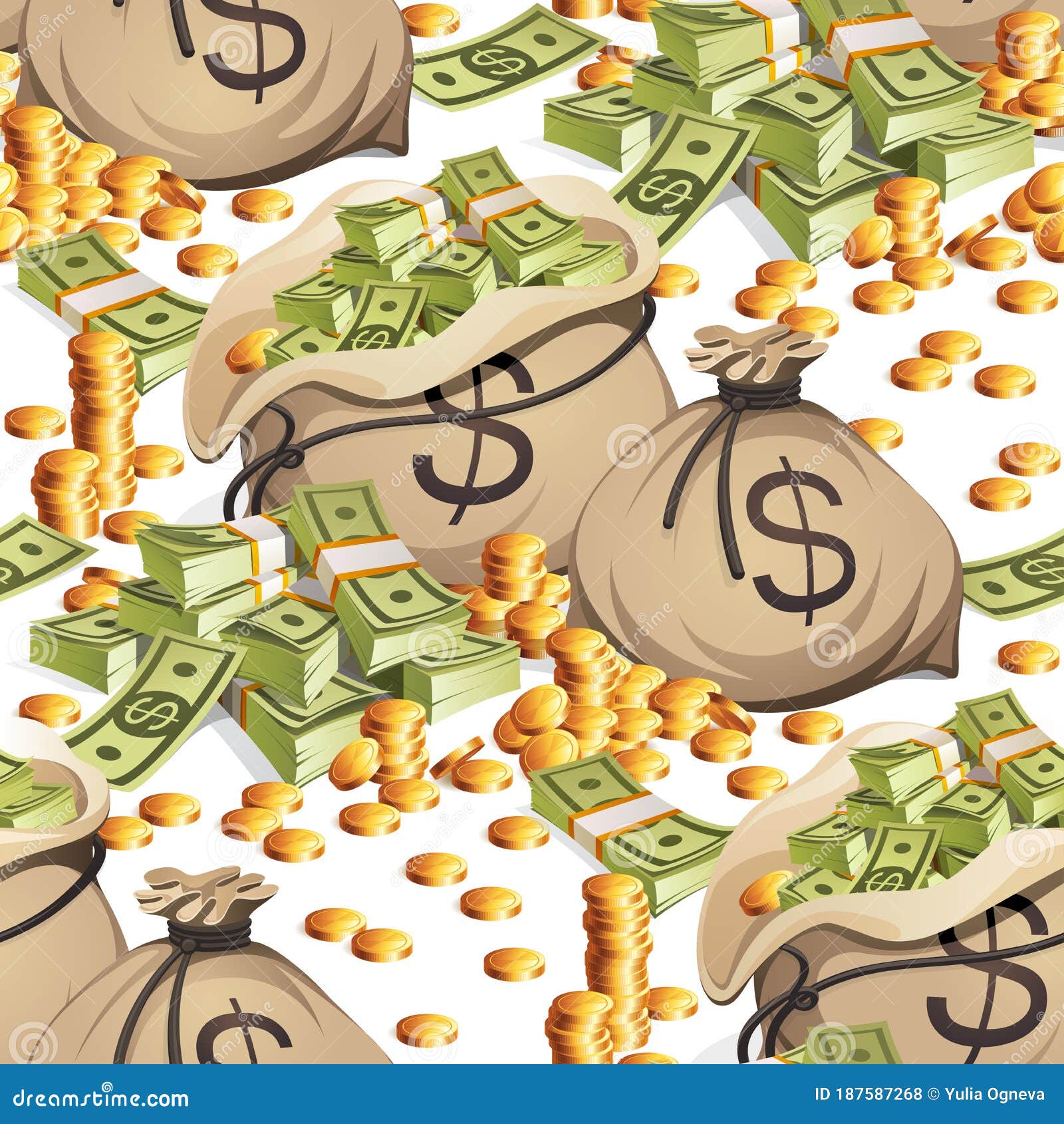 Seamless Pattern with Bags of Money. Packing in Bundles of Green Bank ...
