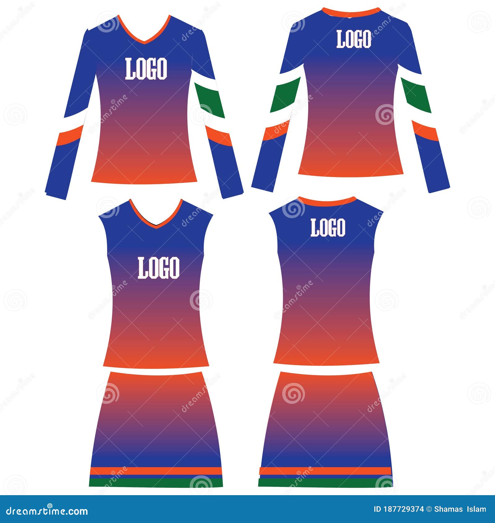 Cheer Uniform Mock Ups Sublimated Templates Front And Back View Vectors ...