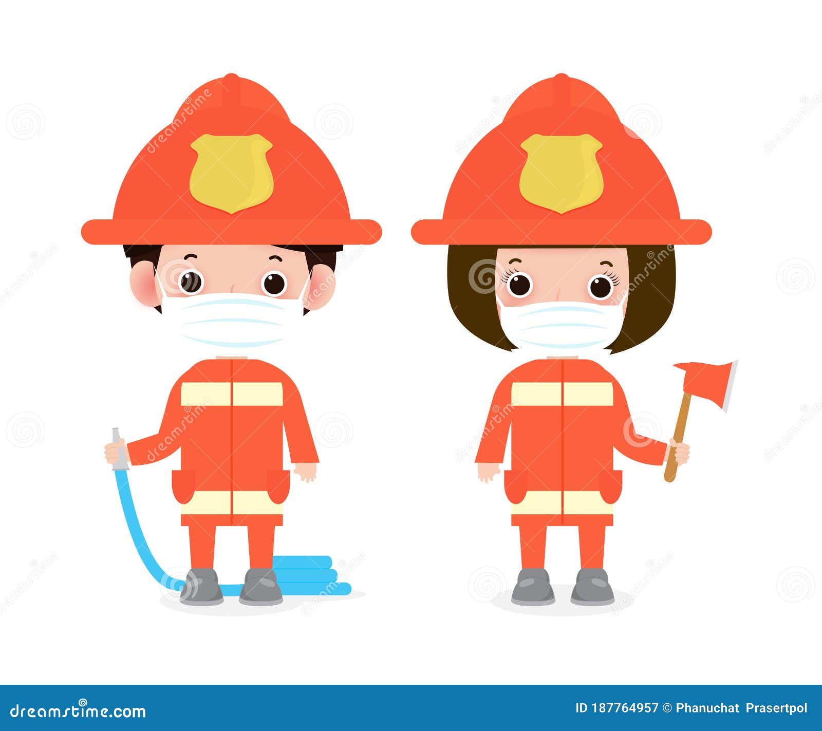 New Normal Lifestyle Concept. Happy Profession Firefighter Wearing Face ...