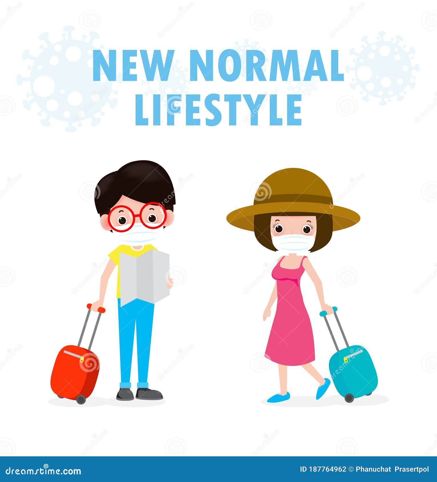 New Normal Lifestyle Concept.couple of Tourists with Suitcases are ...