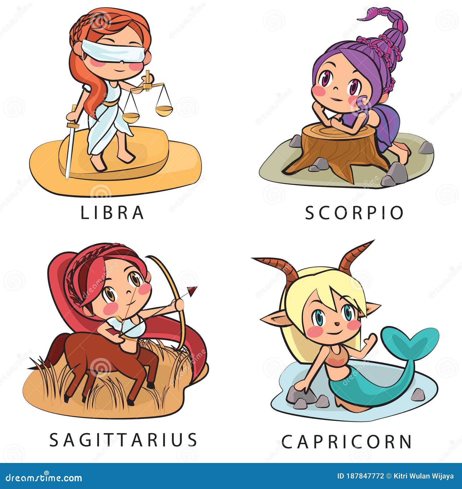 Cute Cartoon Horoscope Zodiac Collection 3 Stock Vector - Illustration ...