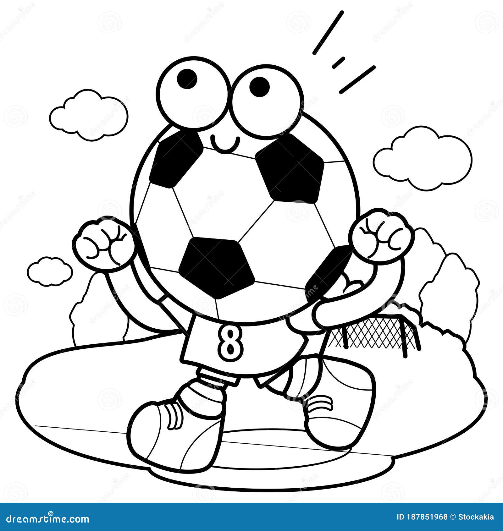 Cartoon Soccer Ball Running and Cheering on the Football Field. Soccer ...