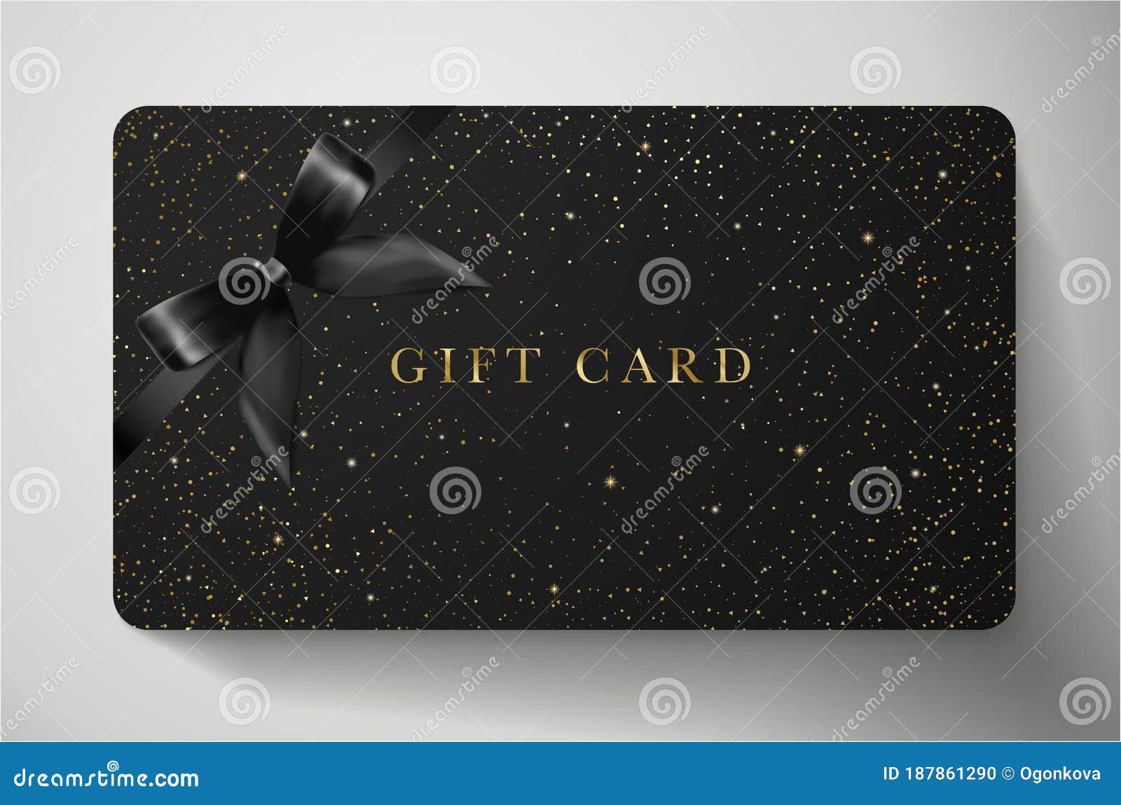 Gift Card with Twinkling Stars, Sparkling Elements and Bow Ribbon on ...