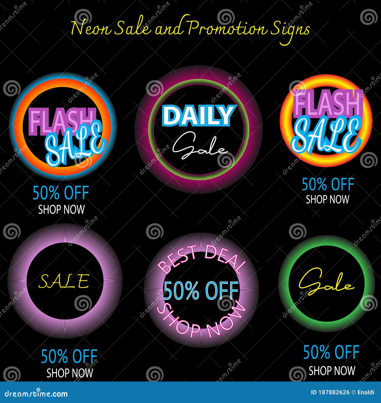 Neon Sale and Promotion Signs Stock Vector - Illustration of design ...