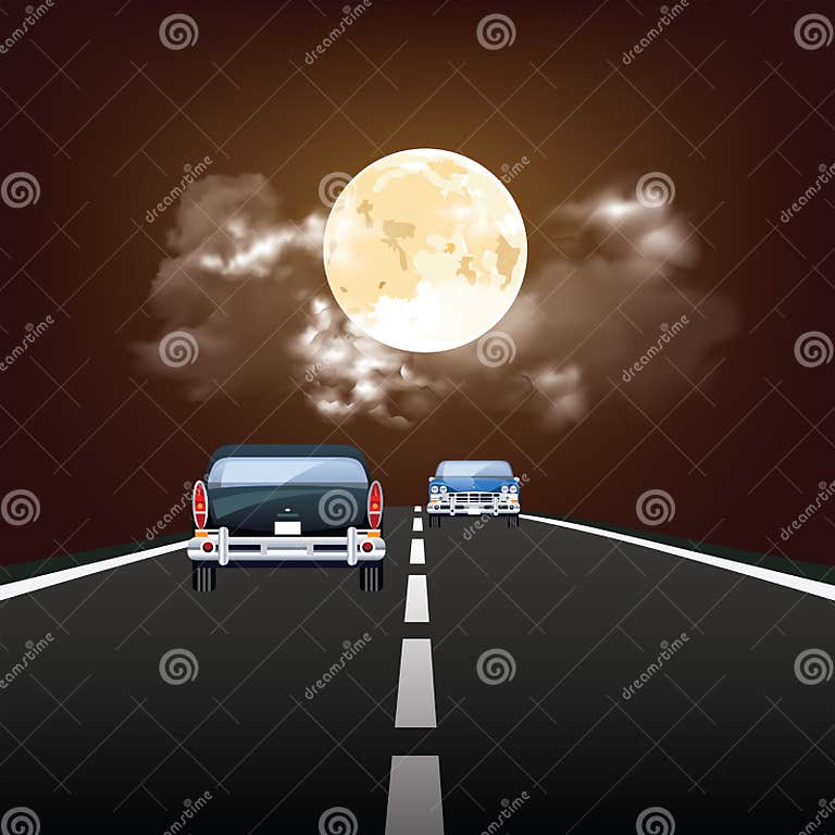 Stunning moon over road stock illustration. Illustration of outside ...
