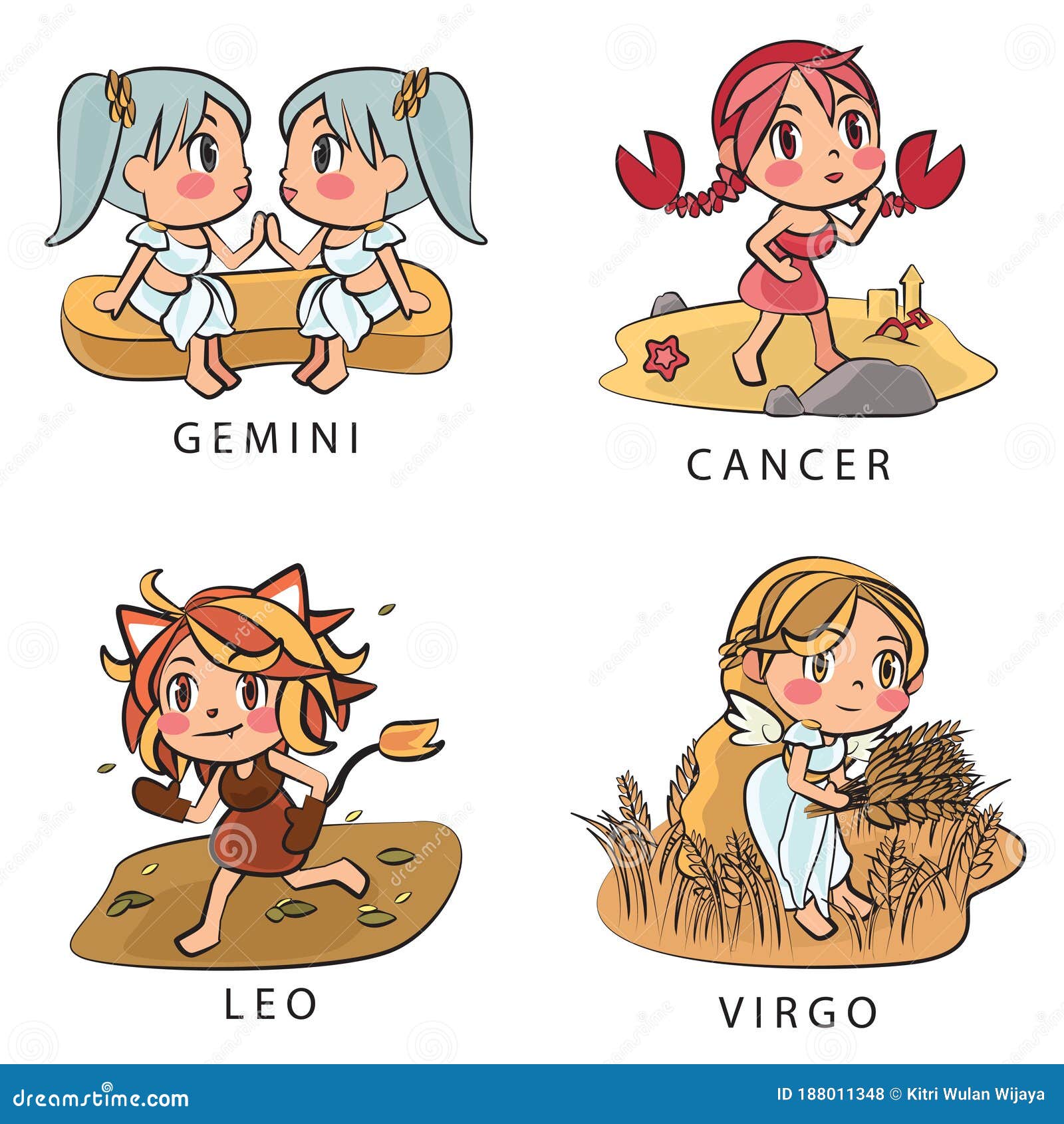 Cute Cartoon Horoscope Zodiac Collection 2 Stock Vector - Illustration ...