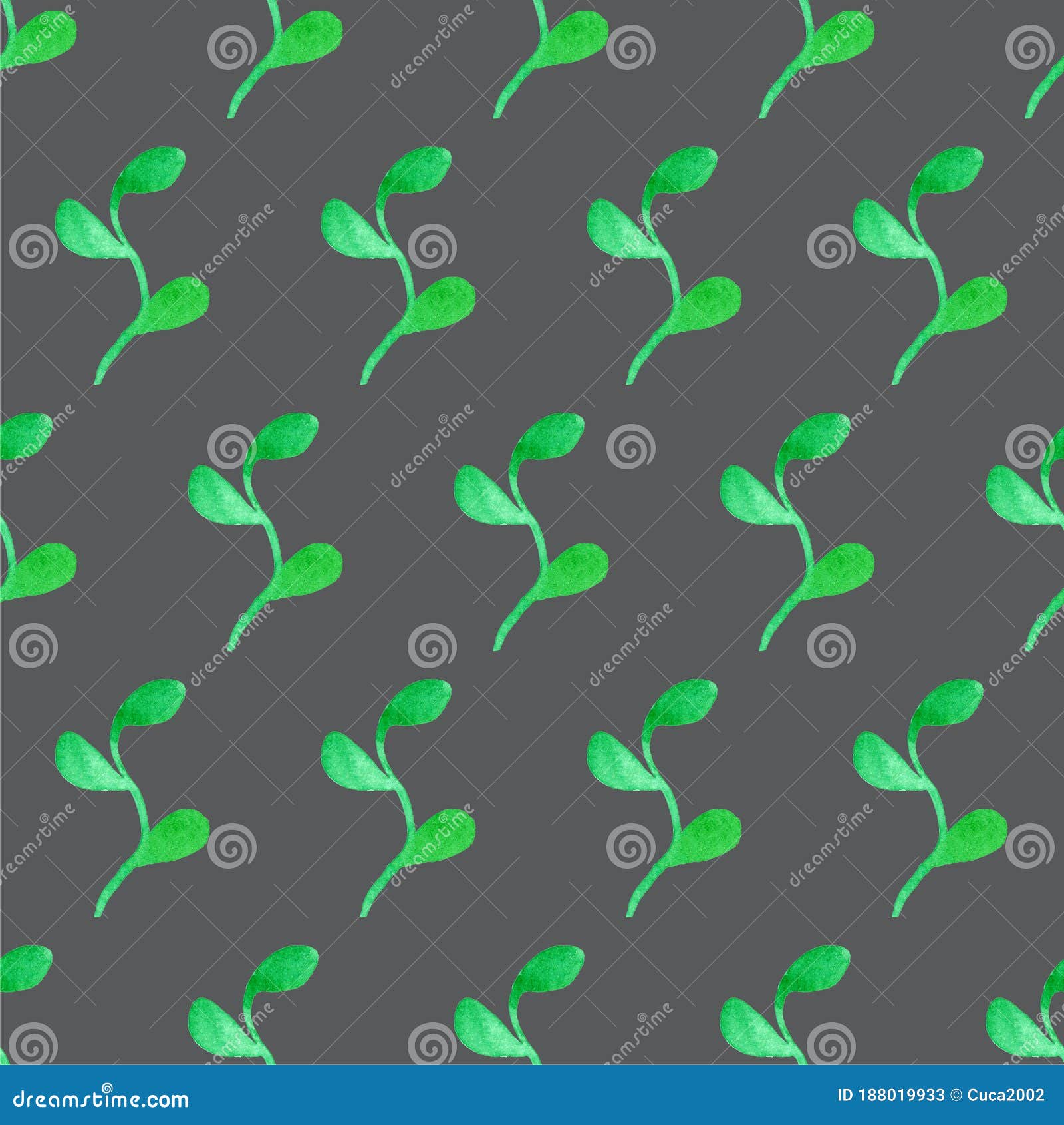 Seamless Pattern Witn Fantasy Green Leaves on Gray Board Stock Image ...