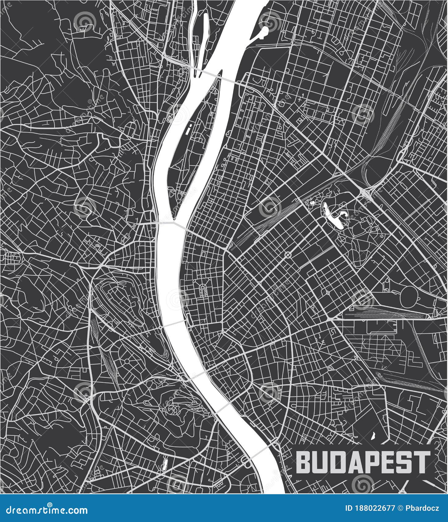 Budapest City Map Circle Poster. Round Circular Road Aerial View ...