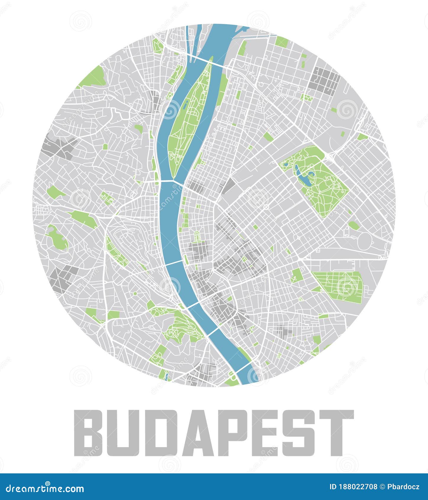 Budapest City Map Circle Poster. Round Circular Road Aerial View ...